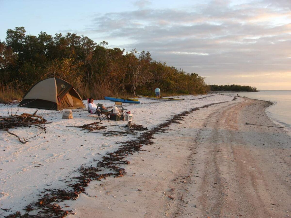 Beach camping in the wild Ten Thousand Islands